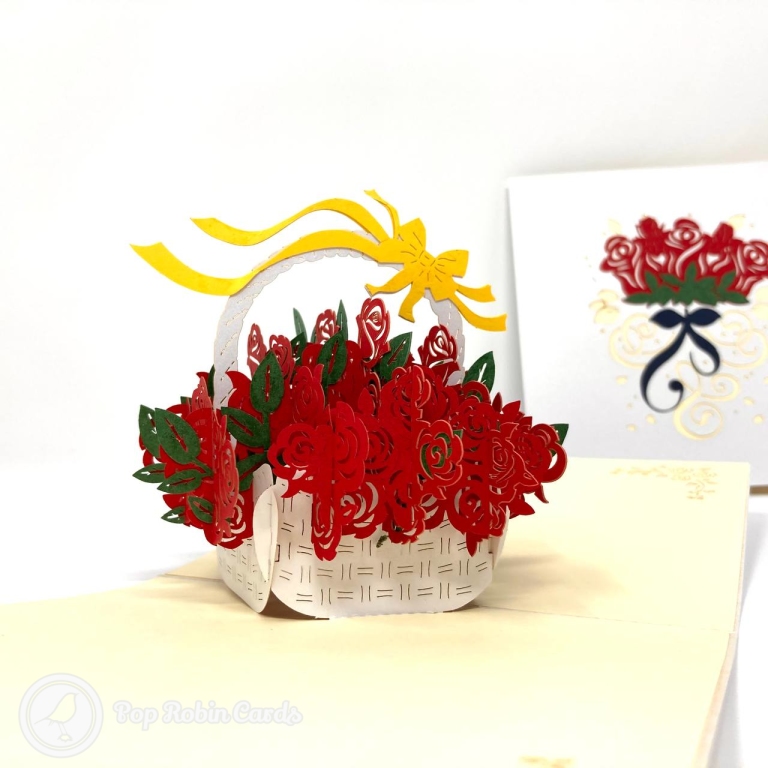 Red Rose Handmade 3D Pop-Up Card | Pop Robin Cards UK