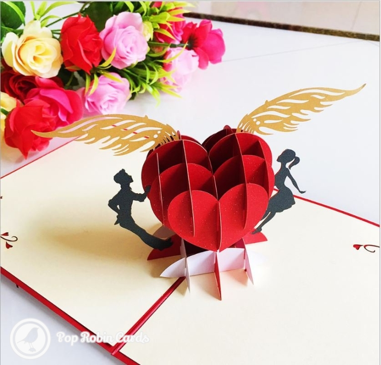 Couple & Flying Heart 3D Pop-Up Romantic Card