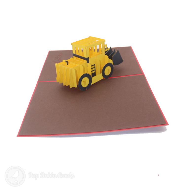 Big Yellow Digger Handmade Pop Up Card | Pop Robin Cards UK