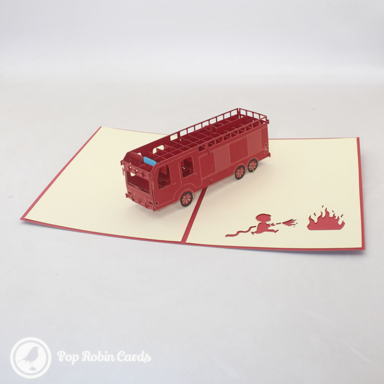 Red Fire Engine Handmade 3D Pop Up Card | Pop Robin Cards UK