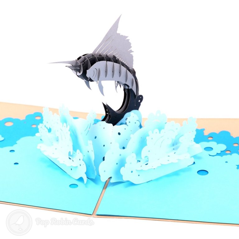 Leaping Swordfish at Sea Handmade 3D Pop-Up Card