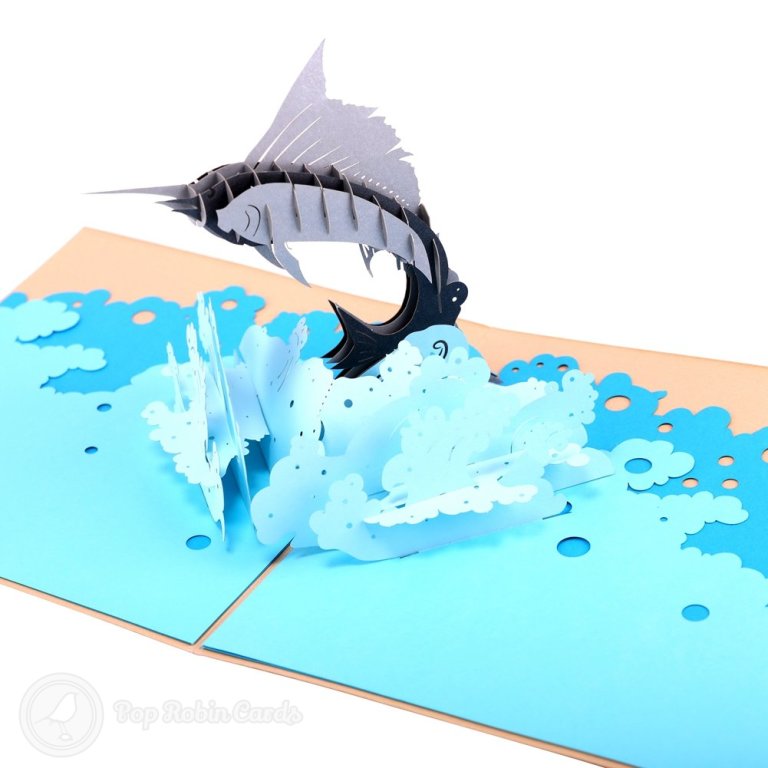 Leaping Swordfish at Sea Handmade 3D Pop-Up Card