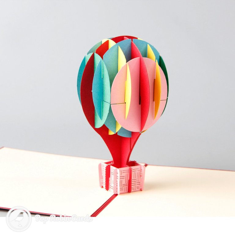 Rainbow Hot Air Balloon Handmade 3D Pop-Up Card