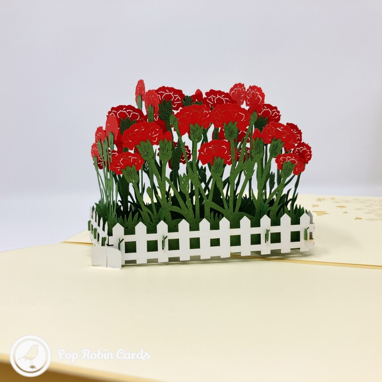 Red Carnation Flower Patch 3D Handmade Pop Up Card