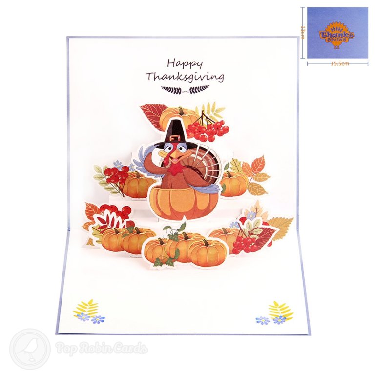 Turkey & Pumpkins Handmade 3D Pop-Up Thanksgiving Card